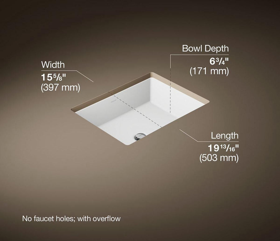 Verticyl Rectangle Undermount Bathroom Sink - White 2882-0 Kohler ...